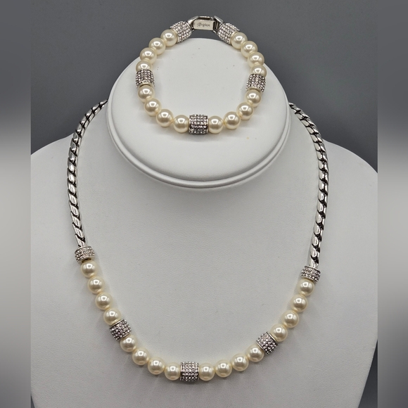 Brighton | Jewelry | Brighton Silver And Pearl Necklace And Bracelet ...